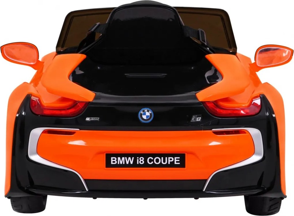 Ramiz Elektrické autíčko BMW i8 Lift oranžové + dálkové ovládání + pomalý rozjezd + 3bodové pásy + MP3 USB + LED