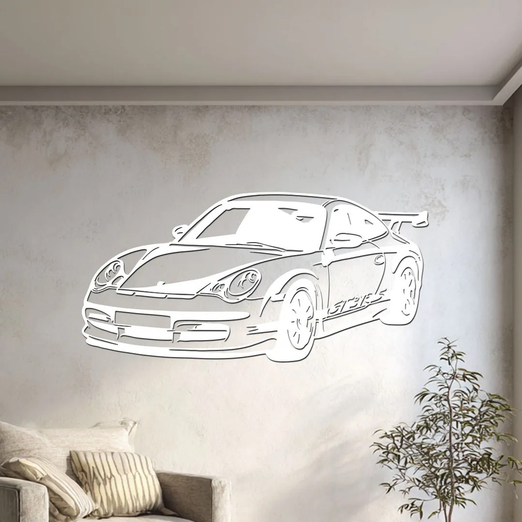 dřevo života Dřevěný obraz Porsche 911 GT3 RS Zvolte rozměr (cm): 80x39, Zvolte barvu dekoru: Bílá