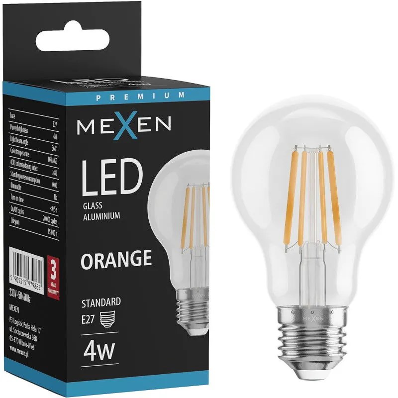 Mexen Vintis LED žárovka filament, E27, A60, 4W, 55 lm, oranžová - L150-E27-04XX-48