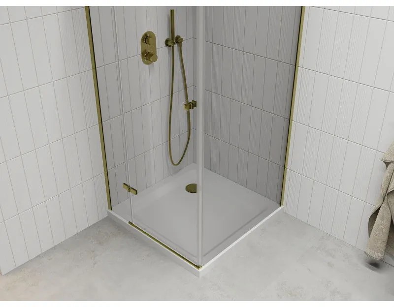 Mexen Roma sprchový kout 70 x 70 cm, 6mm sklo, zlatý profil-čiré sklo + slim sprchová vanička 5cm, 854-070-070-50-00-4010