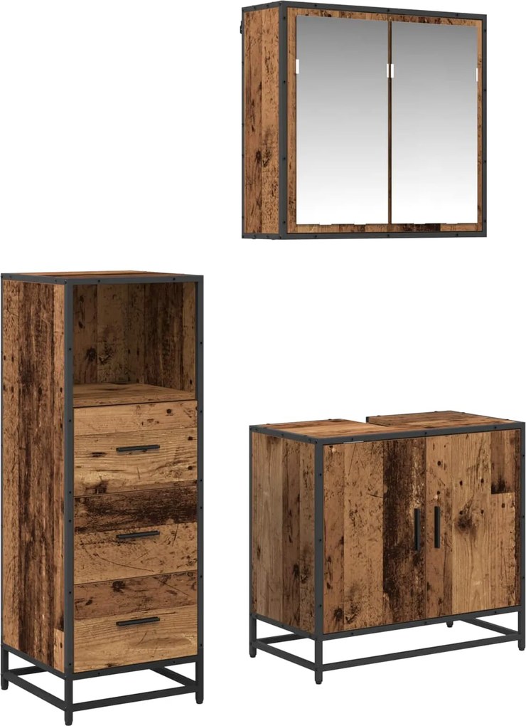 Sada koupelnového nábytku 3 ks Staré dřevo 65 x 33 x 60 cm 3402432
