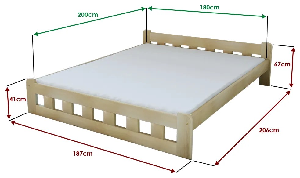 Postel Naomi zvýšená 180 x 200 cm, borovice Rošt: S lamelovým roštem, Matrace: Bez matrace