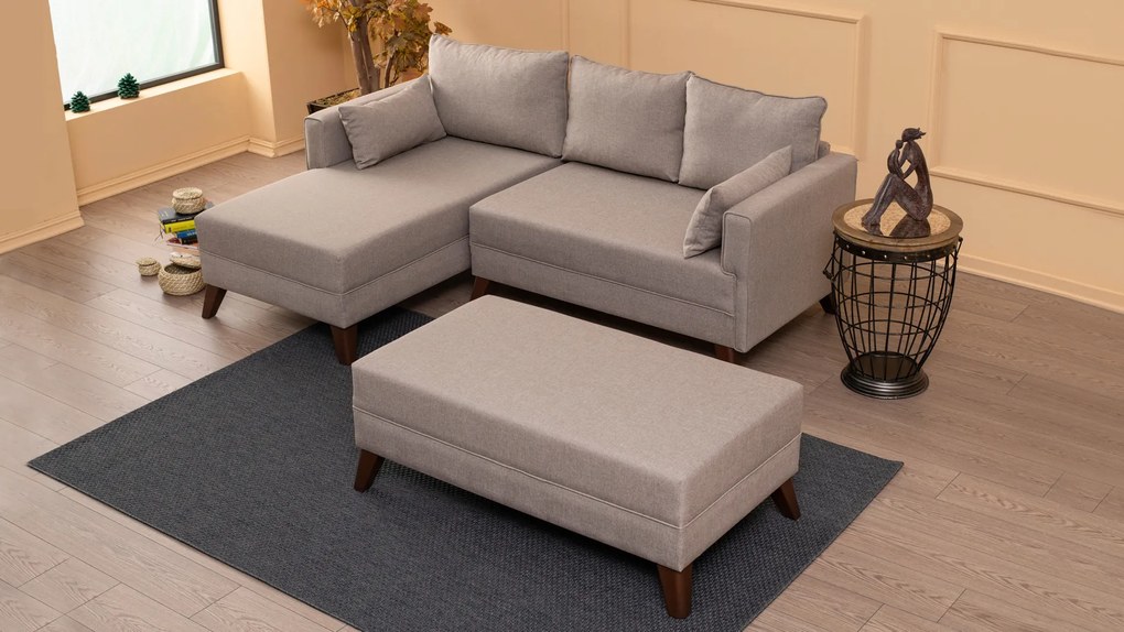 Hanah Home Dvoumístná pohovka BELLA krémová levá 205 cm s taburetem 825BLC1510