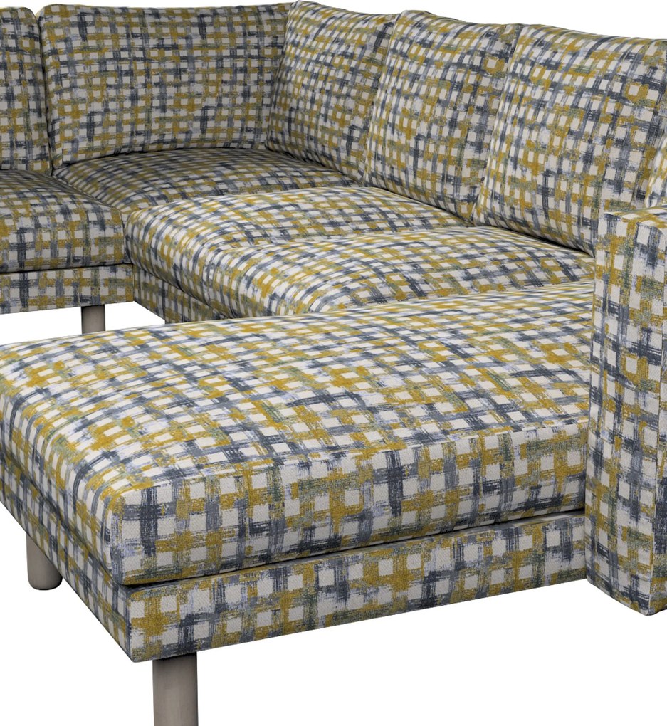 Potah na pohovku IKEA Norsborg rohová, 5-místná se šezlongem barva modrá látka pletený vzor, vzorované