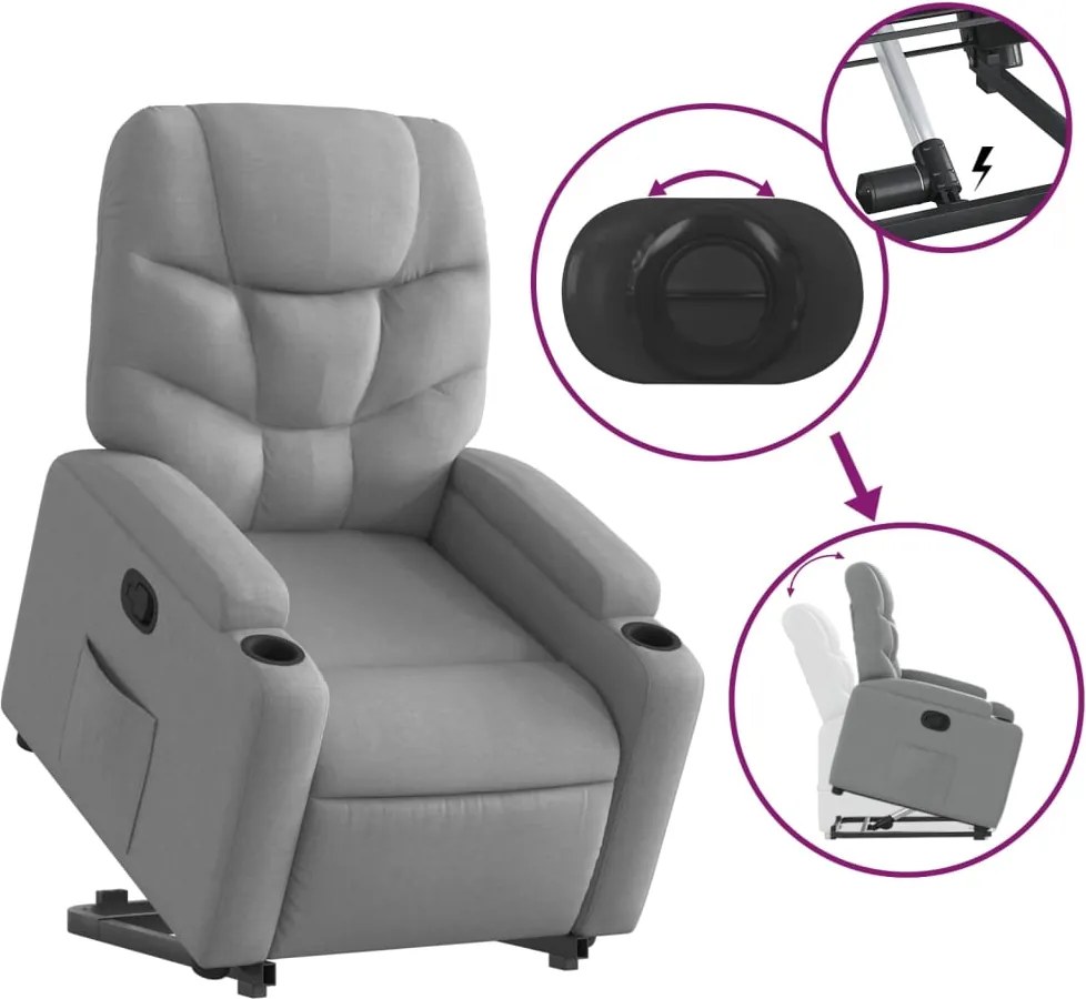 Zvedací polohovací křeslo světle šedé textil 3204596