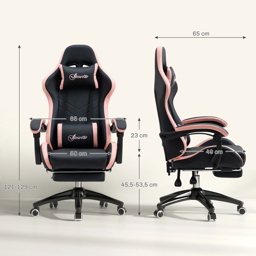 Vinsetto Herní Křeslo Racing Gamer Křeslo PU Kůže s Nastavitelnou Výškou, Polohováním 135°, Opěrkou Hlava, Bederní Oporou a Sklopným Podnožím pro Kan…