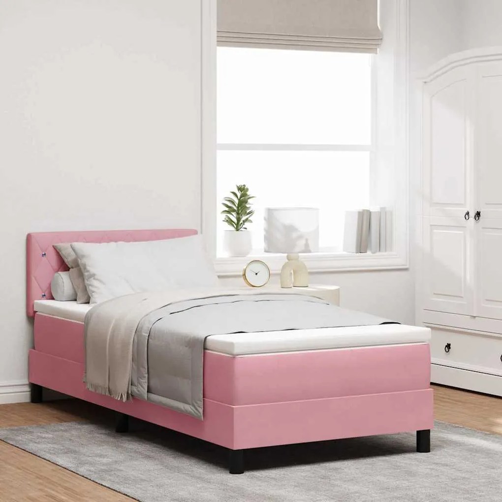 Postel s boxspringem s matrací s čelo Růžová 100 x 200 cm samet 3339091
