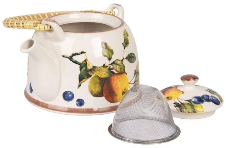 Porcelánová konvička na čaj se sítkem s motivem větviček s ovocem – 800 ml