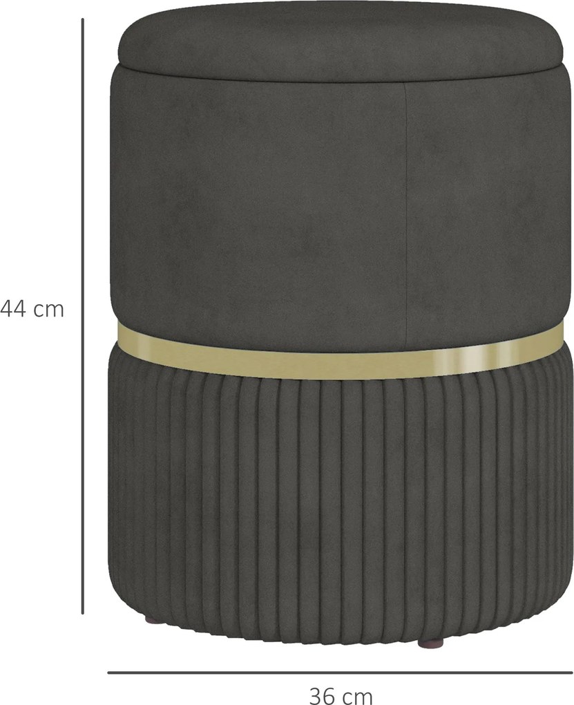 HOMCOM Pouf, otoman a úložný prostor, sametové manšestr, moderní design, 36 x 44 cm, do obývacího pokoje, ložnice, šedý