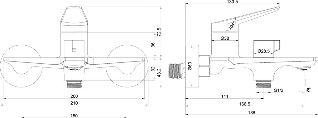 Gamma Evo, nástěnná vanová baterie, zlatá lesklá, GMA-BEW-GD
