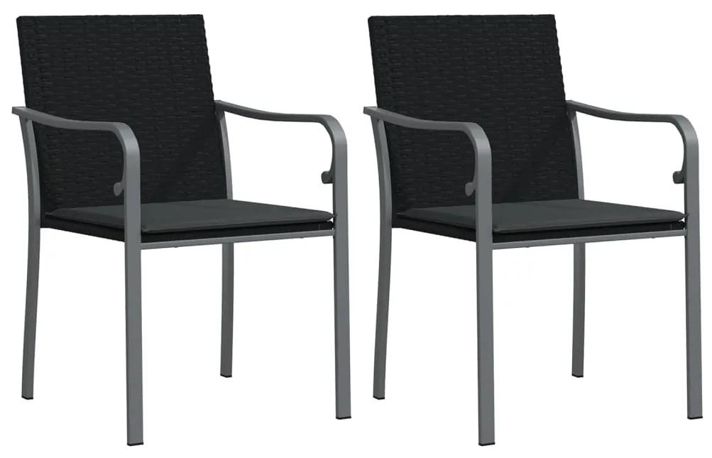 Zahradní židle s poduškami 2 ks černé 56 x 59 x 84 cm polyratan - Default Title