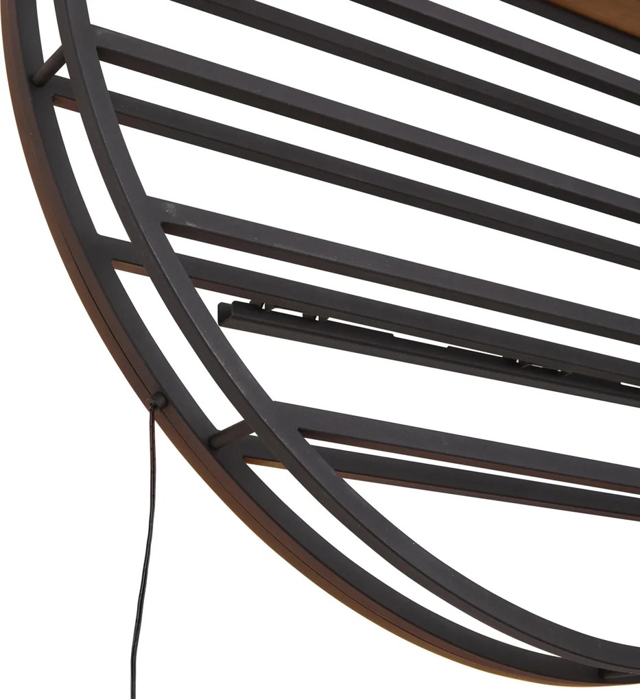 Moderní nástěnné svítidlo černé s kulatým dřevěným detailem a integrovanou LED - Wine Rack