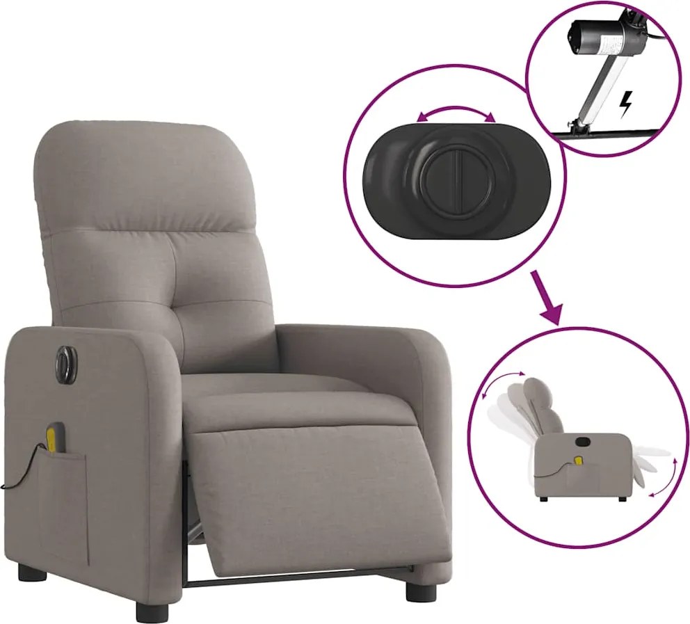 Elektrické masážní polohovací křeslo taupe textil 3206793