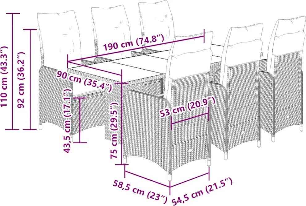 7dílný zahradní bistro set s poduškami šedý polyratan 3277040