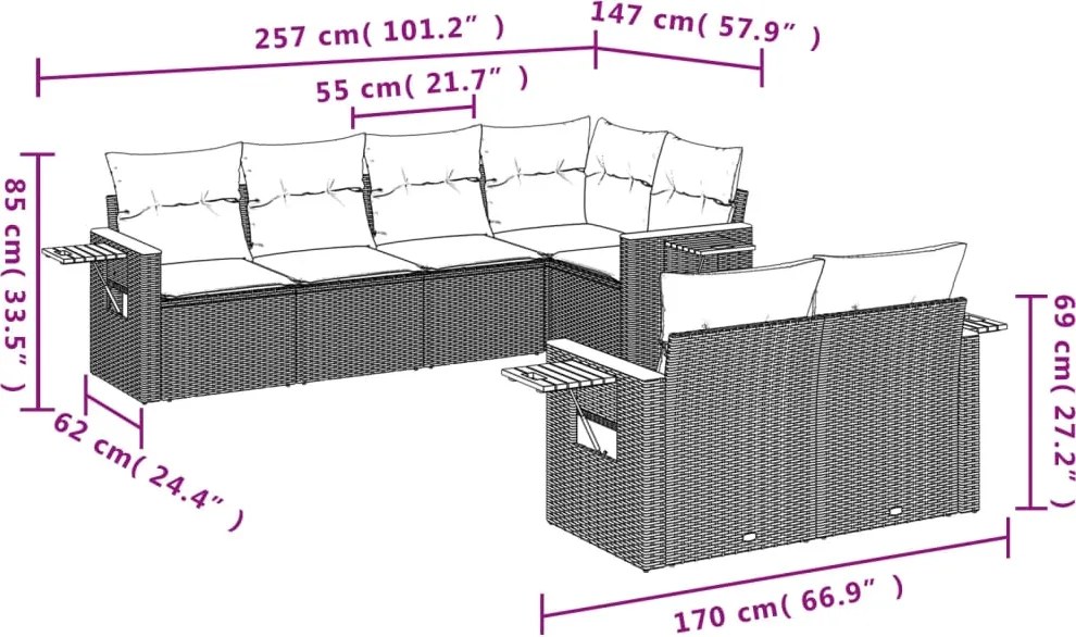 7dílná zahradní sedací souprava s poduškami černá polyratan 3259382