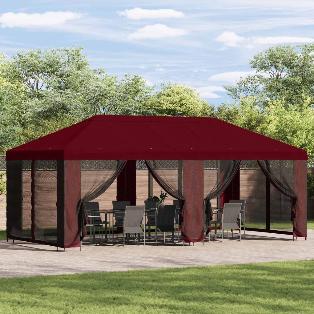 Zahradní altán se stěnami 6 x 3 m Vínová Polyester a ocel 3376029