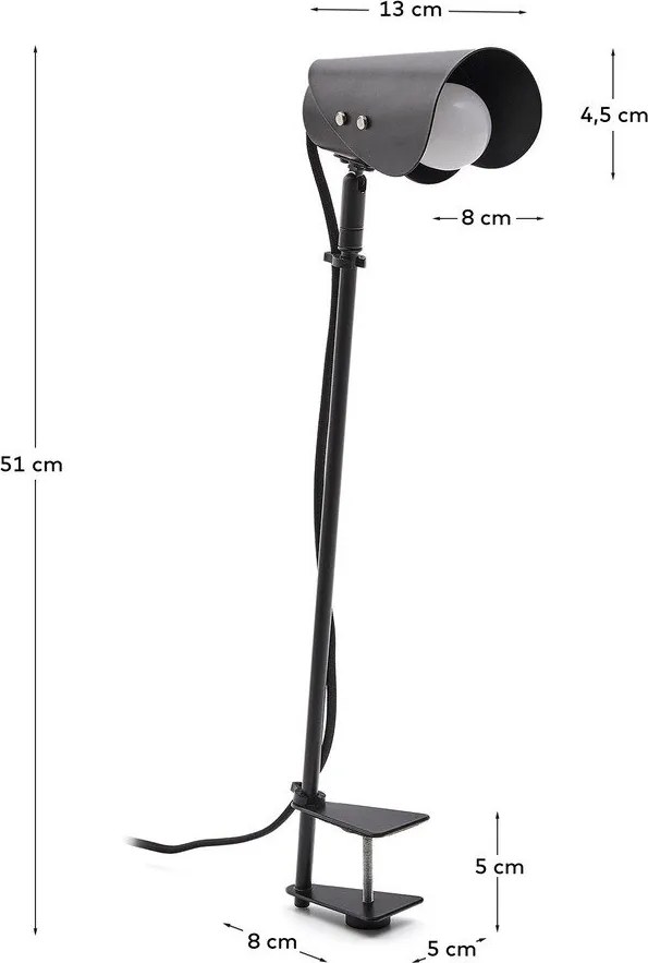 Černá kovová stolní lampa s klipem (výška 51 cm) Jula – Kave Home
