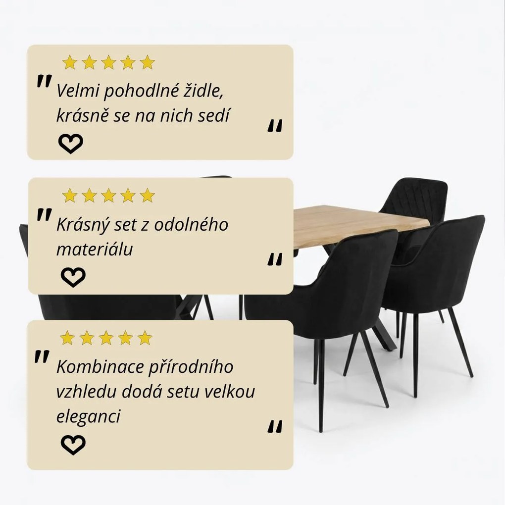 Vikio Jídelní set pro 6 osob 160x90 cm soft dub noha X černá židle s područkami VJS226-6C