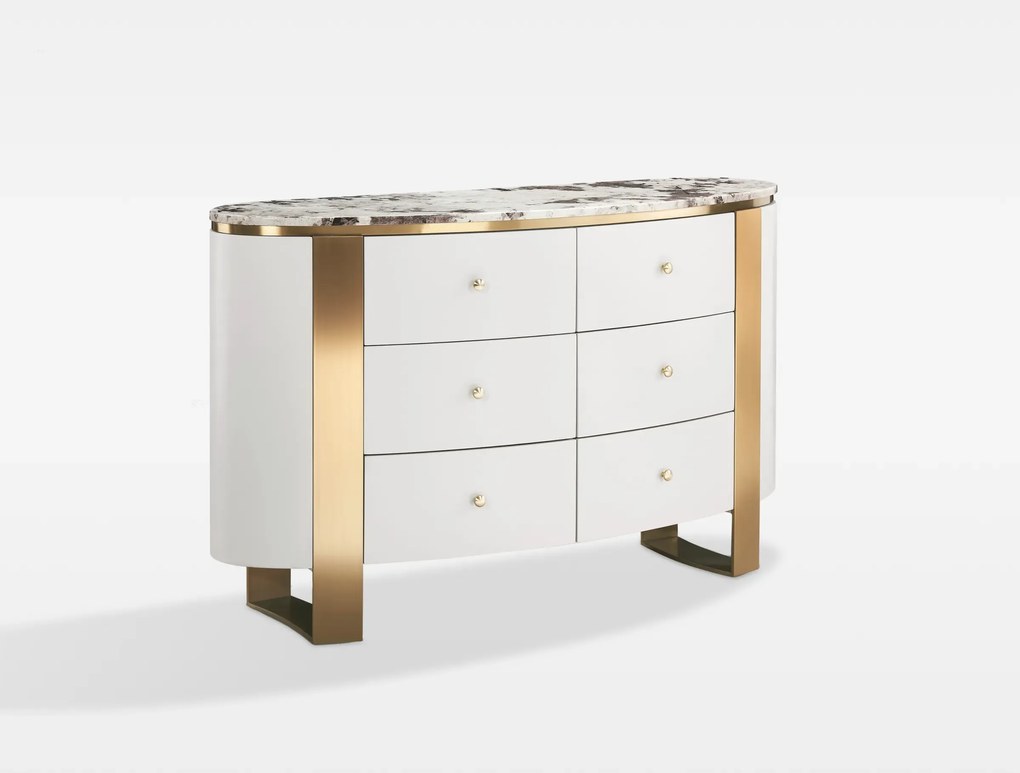Komoda Stilig ST920 140 cm bílá/zlatá/mramor