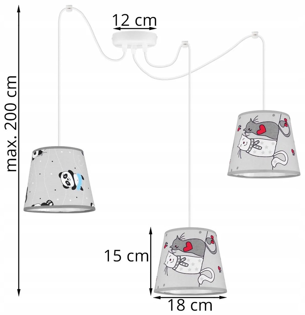 Dětské závěsné svítidlo Cone Spider, 3x textilní stínítko se vzorem (výběr ze 7 barev), w