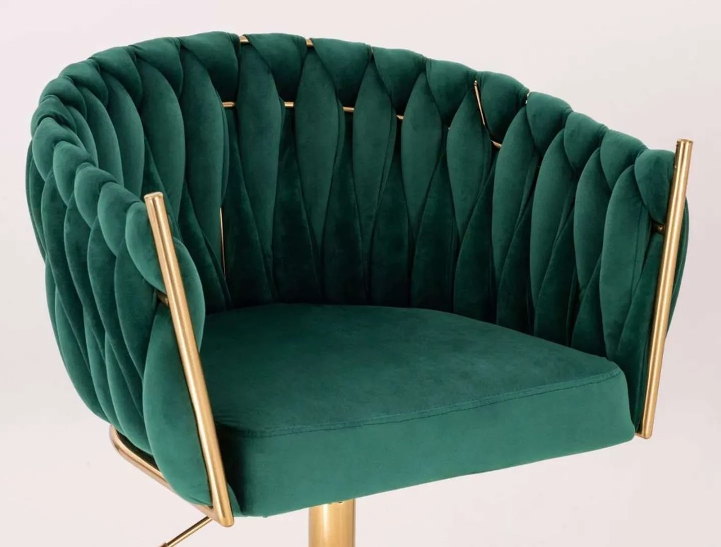 LuxuryForm DESIGN Barová židle NORDEN VELUR na zlaté kulaté podstavě - zelená