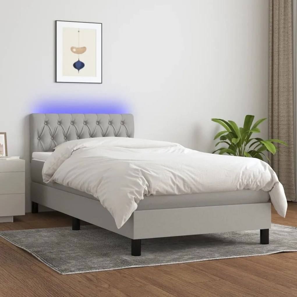 Box spring postel s matrací a LED světle šedá 90x190 cm textil 3133357