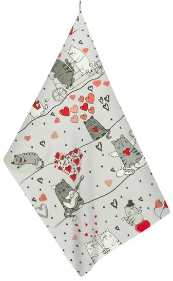 Bellatex Kuchyňská utěrka 1 ks 50x70 cm Kočka Šedá,Bílá,Červená
