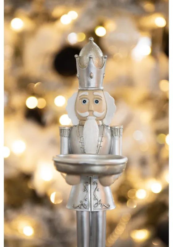 Vánoční dekorace Socha Louskáček Stříbrná Bílá 14*11*40 cm – 14x11x40 cm