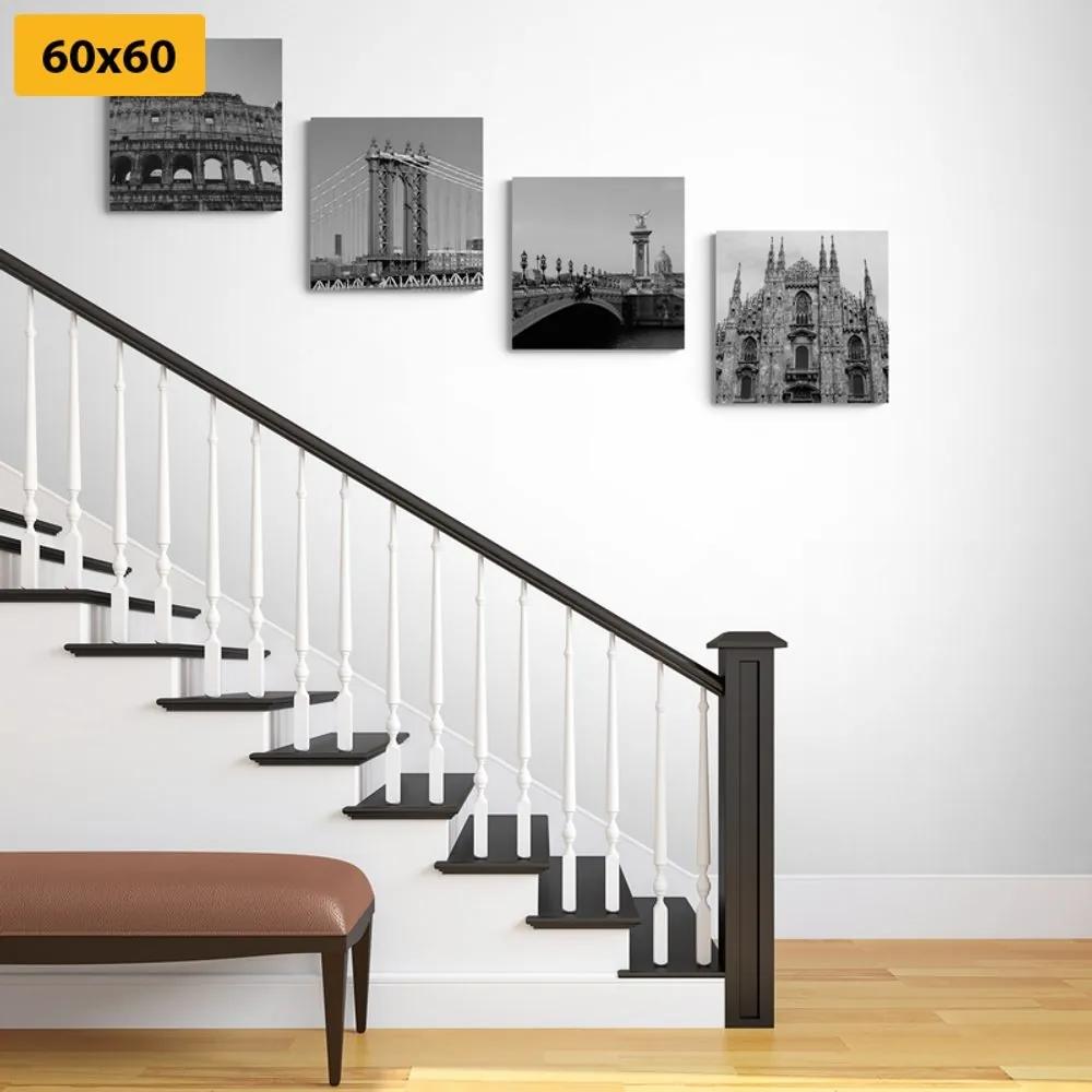 Set obrazů města v černobílém provedení - 4x 60x60 cm