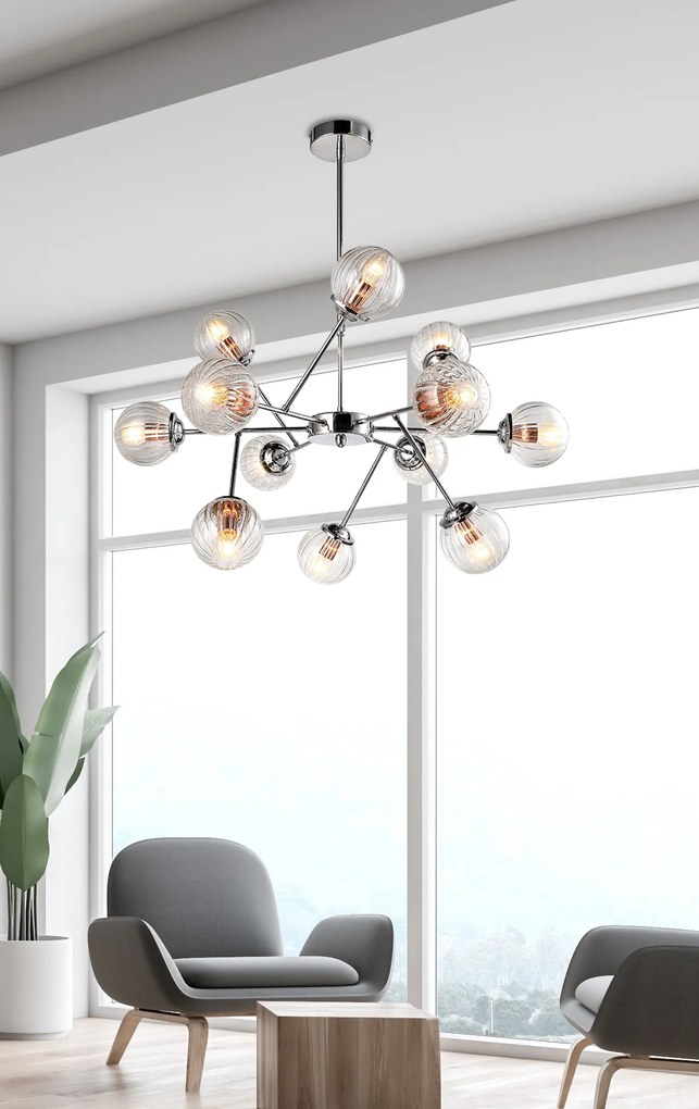Chromový závěsný lustr Best pro žárovku 12x E14  - Candellux