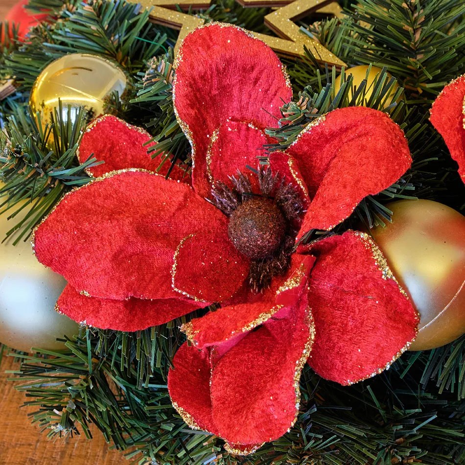 Dekorace umělý květ se svorkou, červená, 20 cm, látka