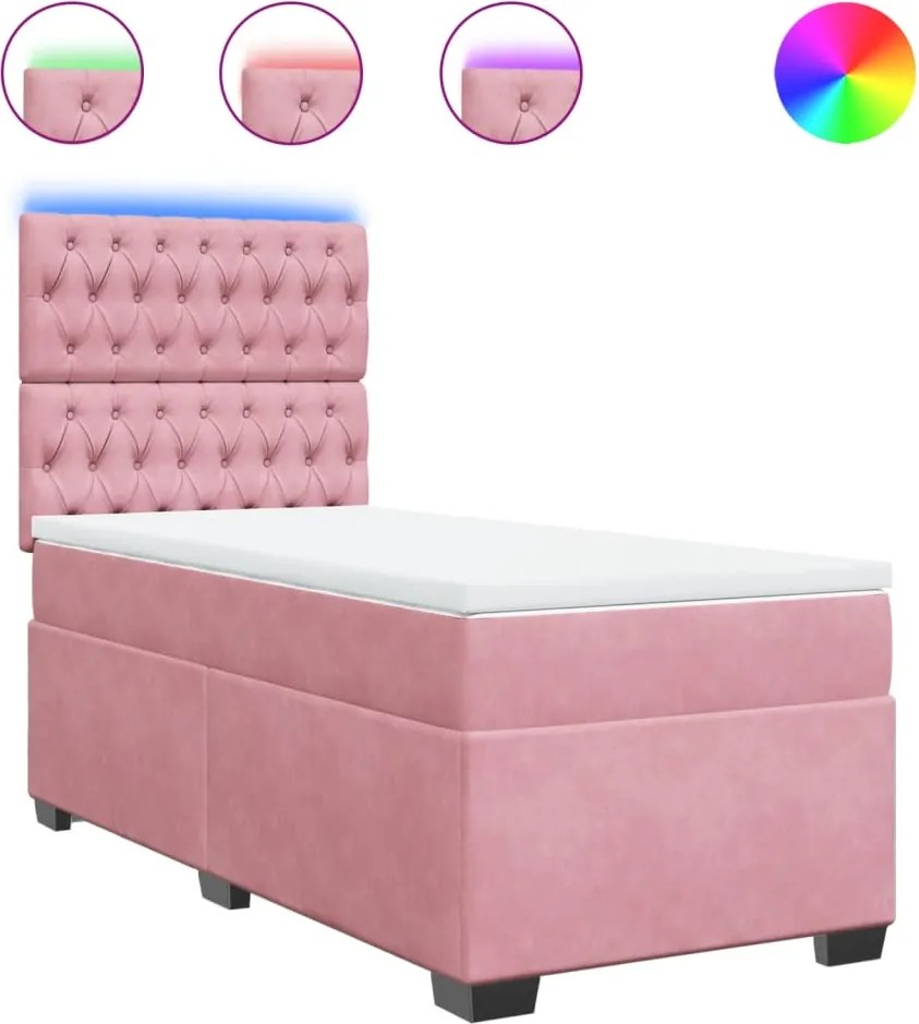Box spring postel s matrací růžová 90x200 cm samet 3293121