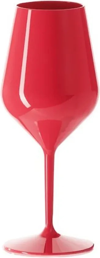 Červená nerozbitná plastová sklenice na víno 470 ml