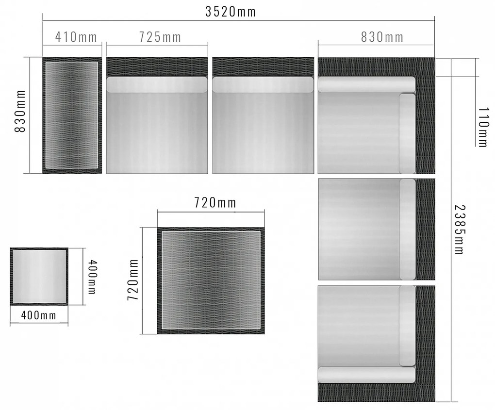 DEOKORK Ratanová variabilní sestava SEVILLA  pro 6 osob (antracit)
