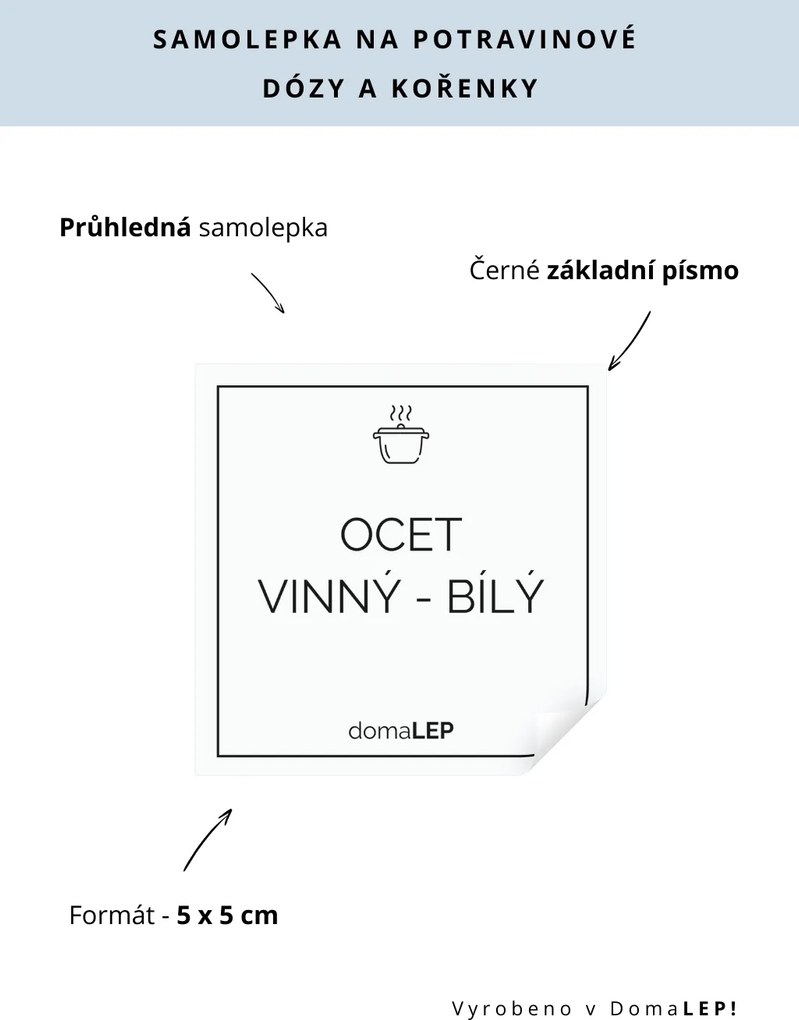 Samolepka na láhev OCET VINNÝ - BÍLÝ – průhledná, 5 x 5 cm, základní písmo