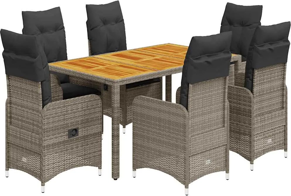 7dílný zahradní bistro set s poduškami šedý polyratan 3277023