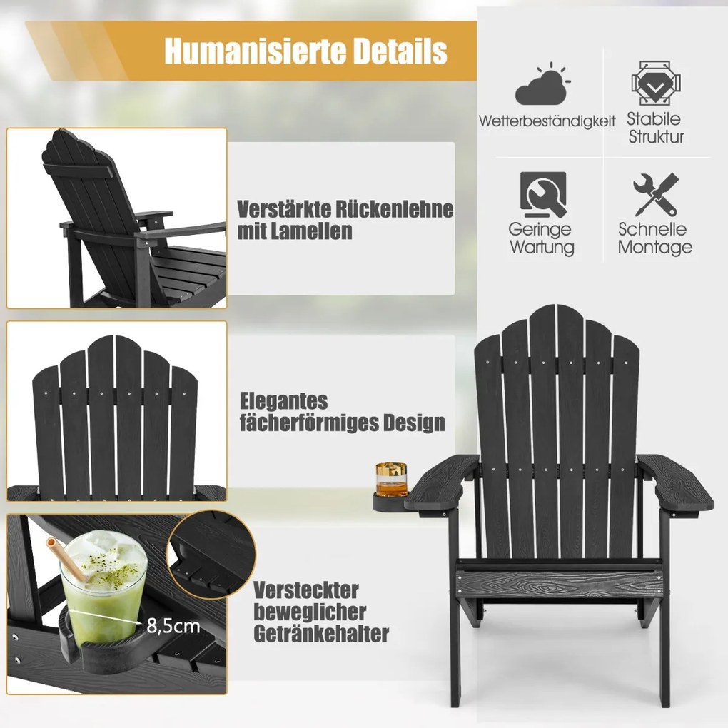 Costway Zahradní židle Adirondack Chair s držákem na pohár, černý