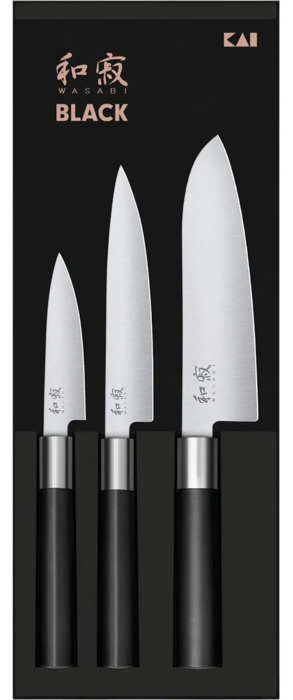 Kai Sada 3 nožů Wasabi Black – univerzální malý, univerzální velký a santoku