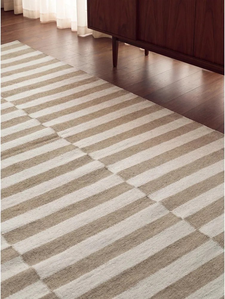 Bílý/světle hnědý oboustranný/ručně tkaný vlněný koberec 200x300 cm Vika – Hanse Home