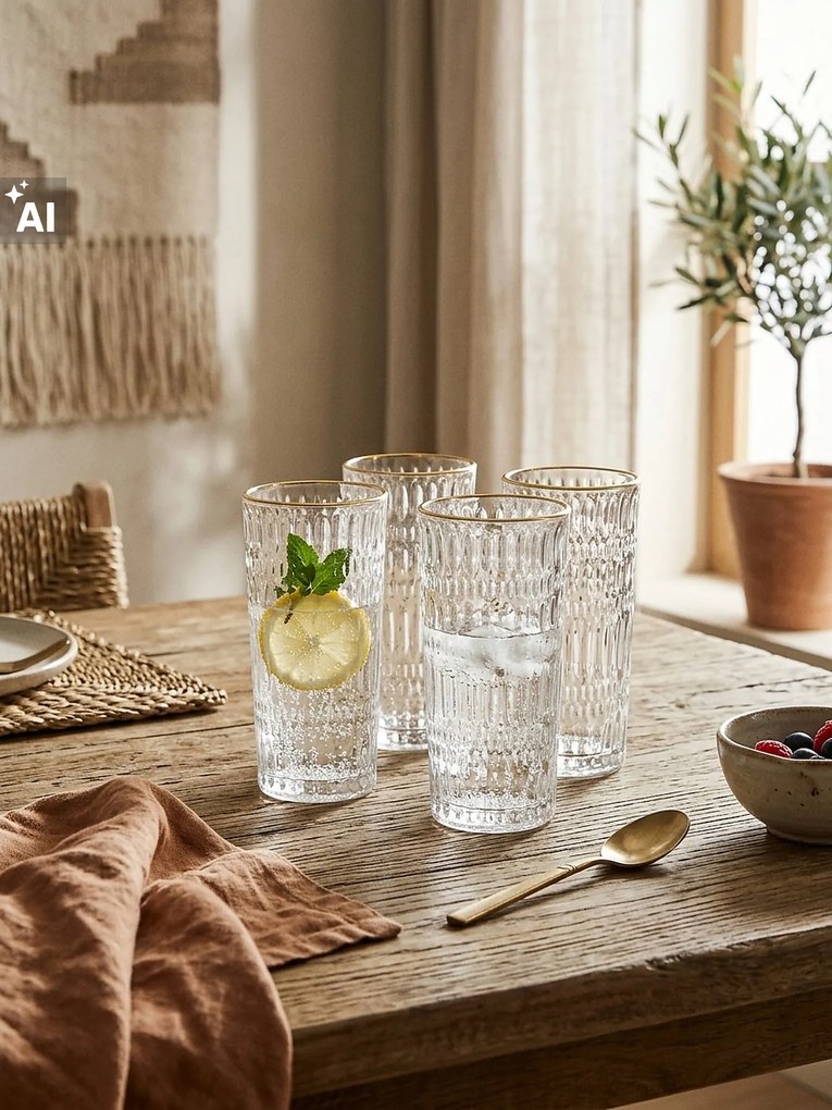 Sinsay - Sada strukturovaných sklenic se zlatým okrajem 4 pack - clear