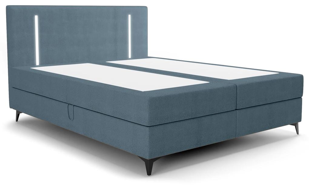 Manželská postel 160 cm Ortega Comfort (světlomodrá) (s roštem a matrací, s úl. prostorem) (s LED osvětlením). 1082730