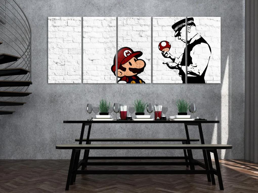 Obraz Graffiti na Cihle (5-dílný) - Mario a policista v popartovém stylu