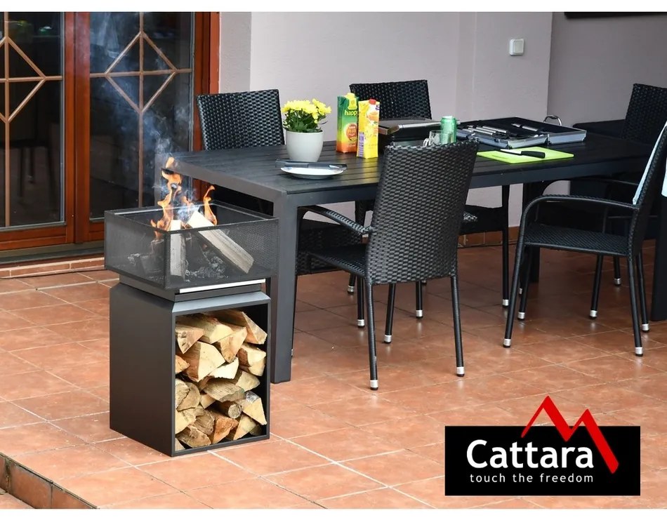 Cattara Přenosné ohniště s mřížkou Cube, 74 cm
