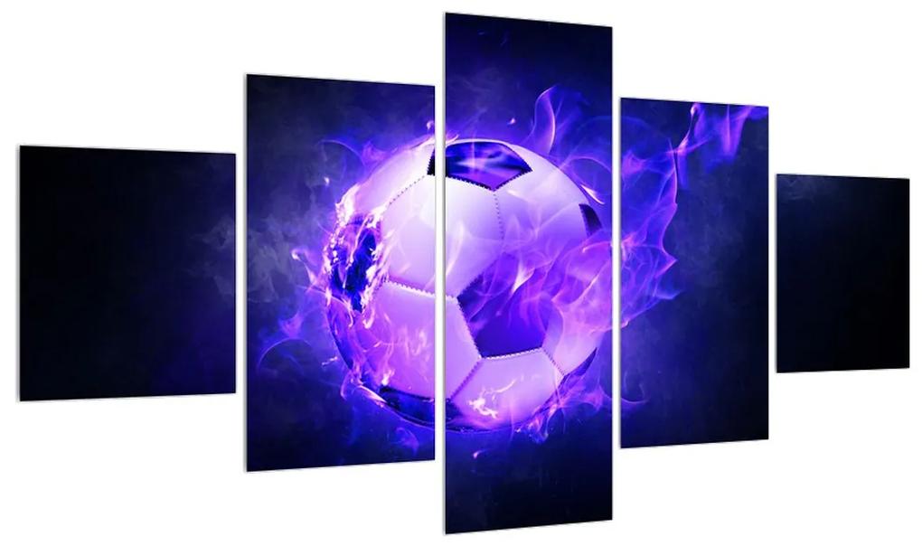 Obraz fotbalového míče v modrém ohni (125x70 cm)