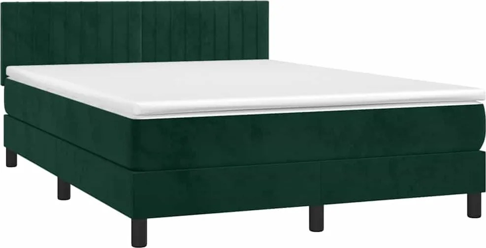 Box spring postel s matrací a LED tmavě zelená 140x190 cm samet 3134522