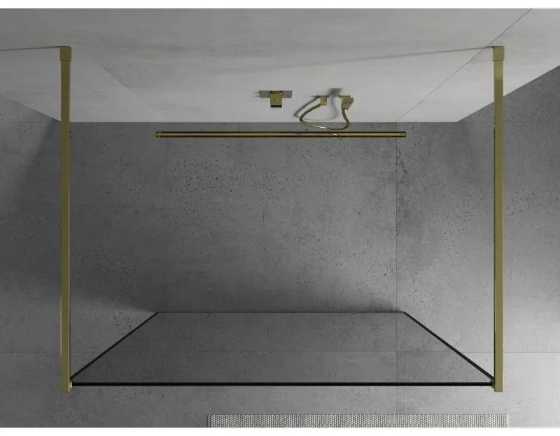 Mexen Kioto, průchozí sprchová zástěna 120 x 200 cm, 8mm sklo čiré/černý vzor, złota- 800-120-002-50-70
