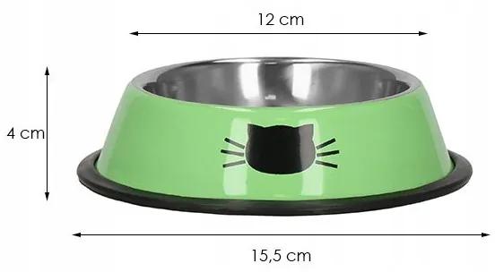 Miska pro kočku 15 cm protiskluzová, nerezová/zelená SPRINGOS