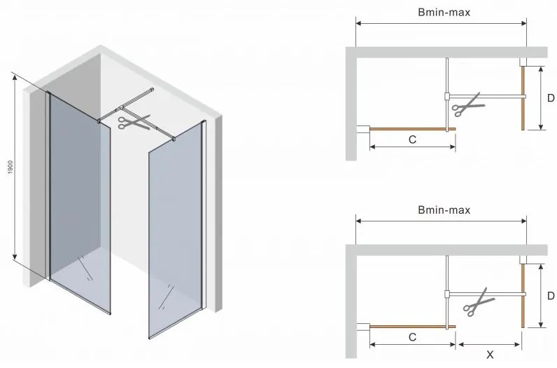 Sprchový kout MEXEN WALK-IN 80x90 cm
