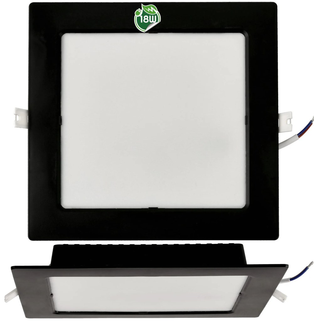 BERGE Čtvercový LED pabel zapuštěný - černý - 18W - PC - neutrální bílá