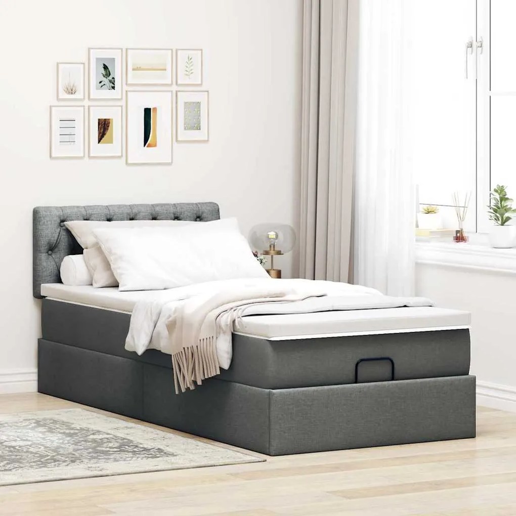 Osmanský rám postele s matrací tmavě šedá 100x200cm textil 3312368